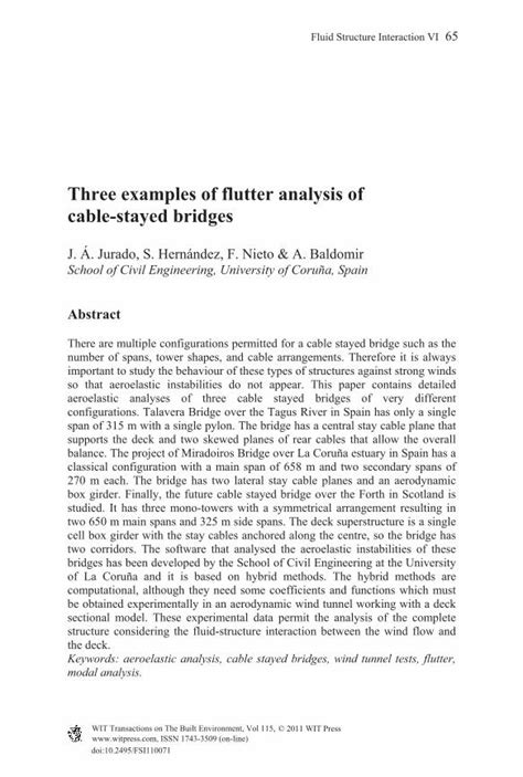 Pdf Three Examples Of Flutter Analysis Of Cable Stayed Bridges · Pdf