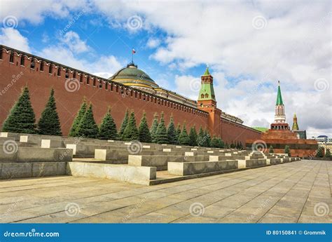 Moscow Kremlin Wall And Lenin Mausoleum On Red Square Russia Stock