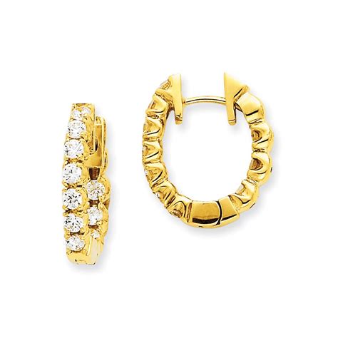 14k Yellow Gold Real Diamond Hinged Hoop Earrings Xe1348a