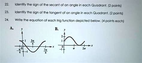 Solved 22 Identify The Sign Of The Secant Of An Angle In Each Quadrant