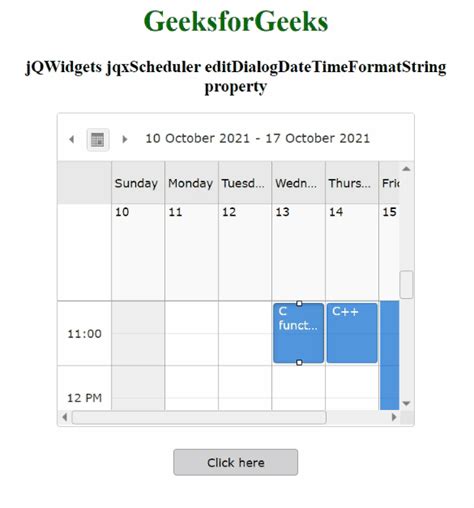 Jqwidgets Jqxscheduler Editdialogdatetimeformatstring Property