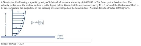 Solved A Newtonian Fluid Having A Specific Gravity Of Chegg