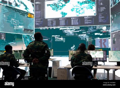 Woman Recruit Overseeing Information Gathering Activity In Command Post Military Headquarters