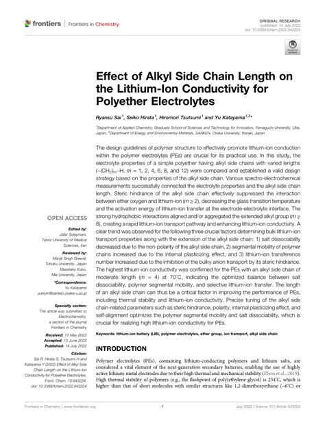 Pdf Effect Of Alkyl Side Chain Length On The Lithium Ion Conductivity For Polyether Electrolytes