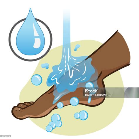 응급 처치 사람 아프리카 하강 발 그림 측면 보기 Rinsing 또는 물으로 세척 부상으로 발 카탈로그 정보 및 의학에 대 한 이상적인 가이드 건강관리와 의술에 대한 스톡