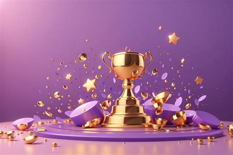 3d победители минимальные с золотым кубком Золотые победители звезды с объектами плавающими на