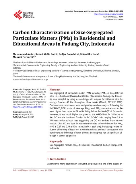 Pdf Carbon Characterization Of Size Segregated Particulate Matters Pms In Residential And
