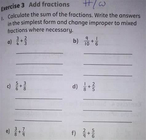 Solved Exercise 3 Add Fractions Calculate The Sum Of The Fractions