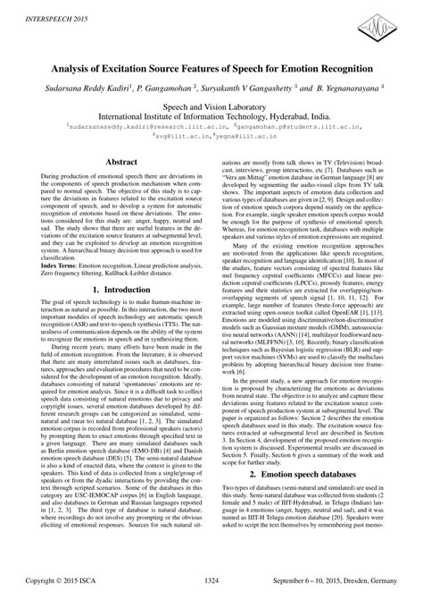 Pdf Analysis Of Excitation Source Features Of Speech For Emotion Recognition