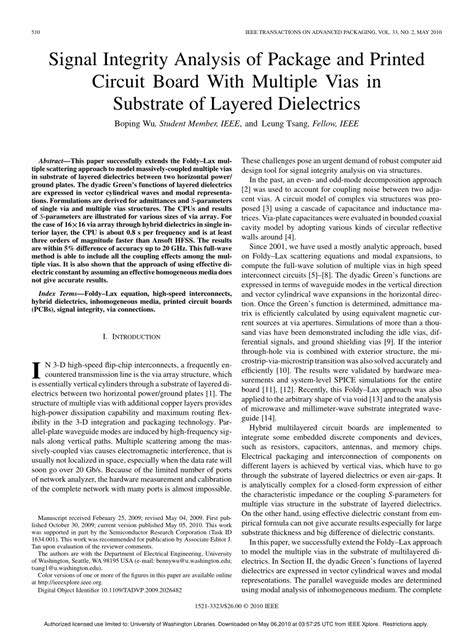 Pdf Signal Integrity Analysis Of Package And Printed Circuit Board With Multiple Vias In