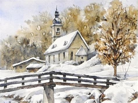 Namil Art 겨울 풍경 수채화 눈 덮인 강변 스케치 And 칼라 혼합 보기 아르쉬 황목 남일수채화 Winter Landscape Watercolor Snowy