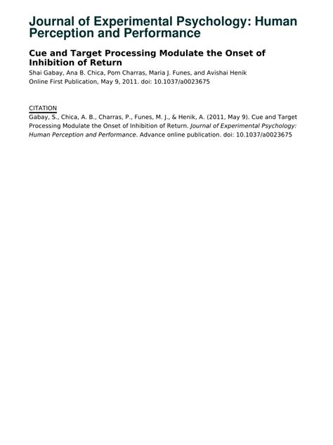 Pdf Cue And Target Processing Modulate The Onset Of Inhibition Of Return