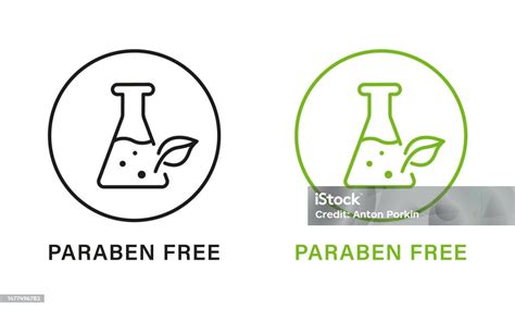 파라벤 화학 물질이없는 녹색과 검은 색 원 스탬프 방부제 없음 안전 바이오 제품 라인 아이콘 세트 무료 플라스틱 에코 유기농 화장품 라벨 품질 음식 기호입니다 고립된 벡터