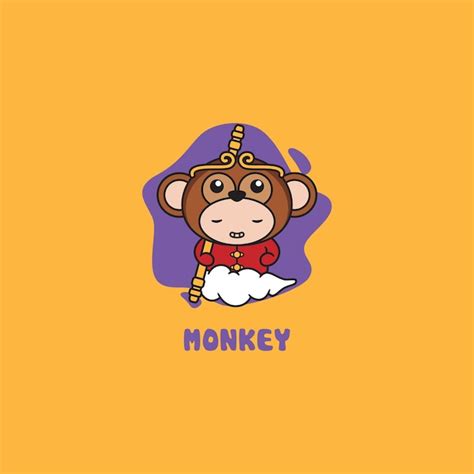 귀여운 인형 원숭이 마스코트 로고 디자인 일러스트 프리미엄 벡터