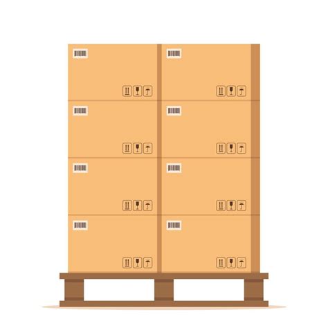 Boxes Pallet Beige Cardboard Closed Box Stack With Fragile Sign On Wooden Pallets Packaging