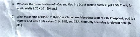 Solved What Are The Concentrations Of Hoac And Oac In A 02 M Acetate