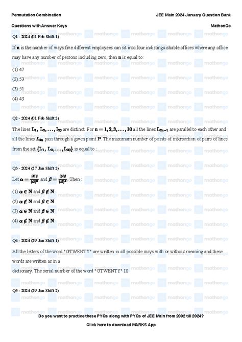 Permutation Combination Jee Main 2024 January Question Bank Mathon Go Q1 2024 01 Feb