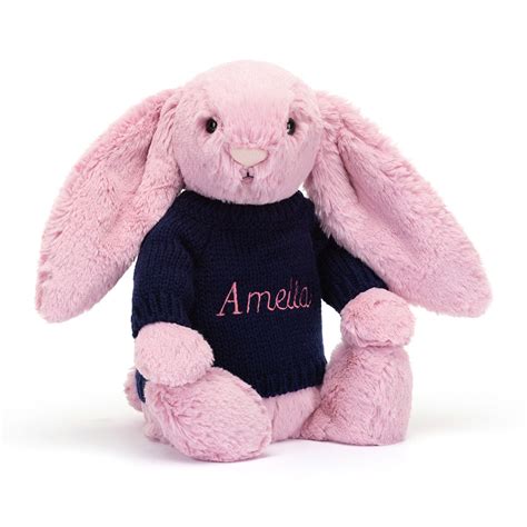 Bashful Tulip Pink Bunny With Personalized Navy Jumper Official Jellycat