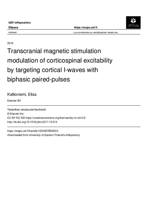 Pdf Transcranial Magnetic Stimulation Modulation Of Corticospinal Excitability By Targeting