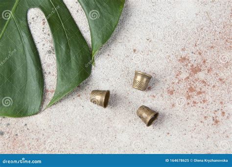 Antique Brass Thimbles Stock Image Image Of Notions 164678625