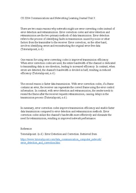 CS Learning Journal Unit CS Communications And Networking Learning Journal Unit