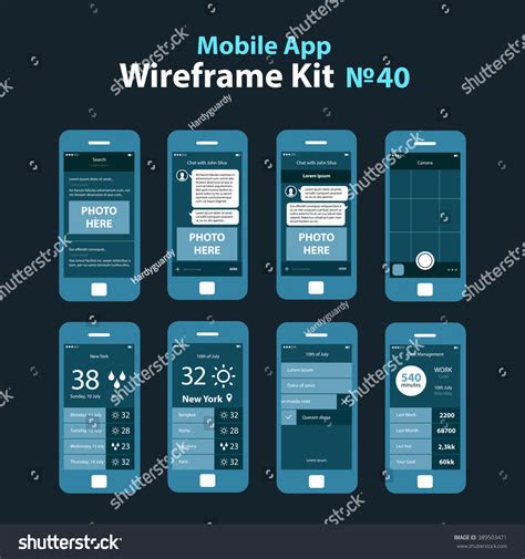 Mobile Wireframe App Ui Kit 40 Stock Vector Royalty Free 389503471 Shutterstock