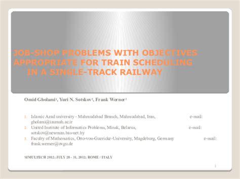 Ppt Job Shop Scheduling With Objectives Appropriate For Train Scheduling In A Single Track Railway