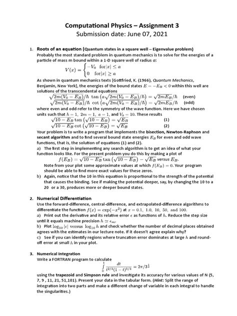 Computational Physics Assignment 3 Submission Date June 07 2021 Pdf Numerical Analysis