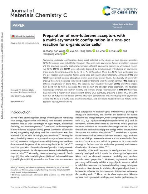 Pdf Preparation Of Non Fullerene Acceptors With A Multi Asymmetric Configuration In A One Pot