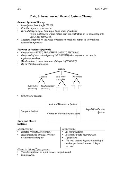 Lecture 1 Data Information And General Systems Theory Iso Sep 14 2017 Data Information