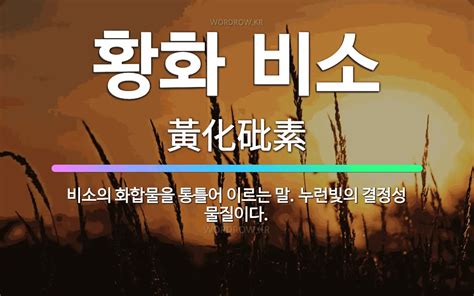 🌟황화 비소 비소의 화합물을 통틀어 이르는 말 누런빛의 결정성 물질이다 표준국어대사전