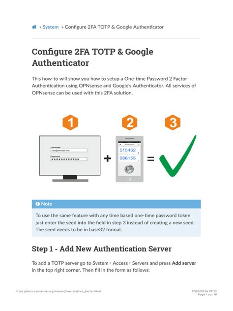 Configure 2FA TOTP & Google Authenticator - OPNsense Documentation | PDF | Password | Computer ...