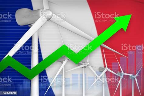 프랑스 풍력 에너지 전력 상승 차트 화살표 위쪽현대 자연 에너지 산업 그림 3 차원 일러스트 레이 션 0명에 대한 스톡 사진 및
