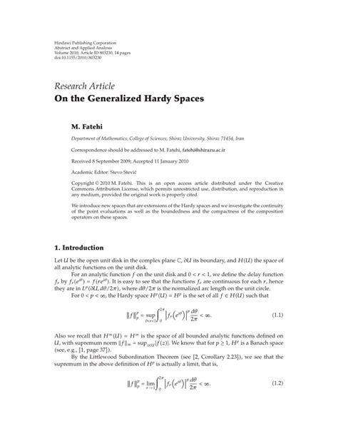 Pdf On The Generalized Hardy Spaces