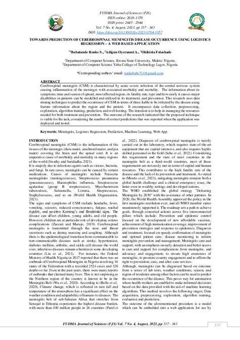 Pdf Towards Prediction Of Cerebrospinal Meningitis Disease Occurrence