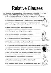 English Exercises DEFINING RELATIVE CLAUSES