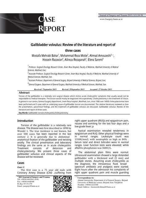 Pdf Gallbladder Volvulus Review Of The Literature And Report Of Three Cases