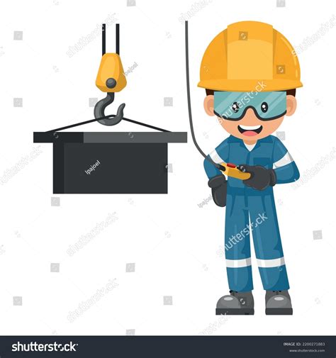 Industrial Construction Worker Using Overhead Crane Stock Vector