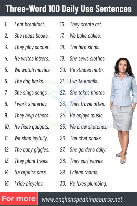 Three Word 100 Daily Use Sentences For Beginners English Transition