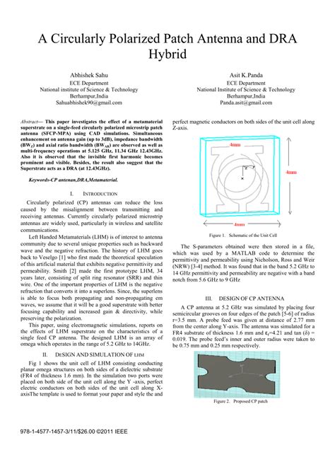Pdf A Circularly Polarized Patch Antenna And Dra Hybrid