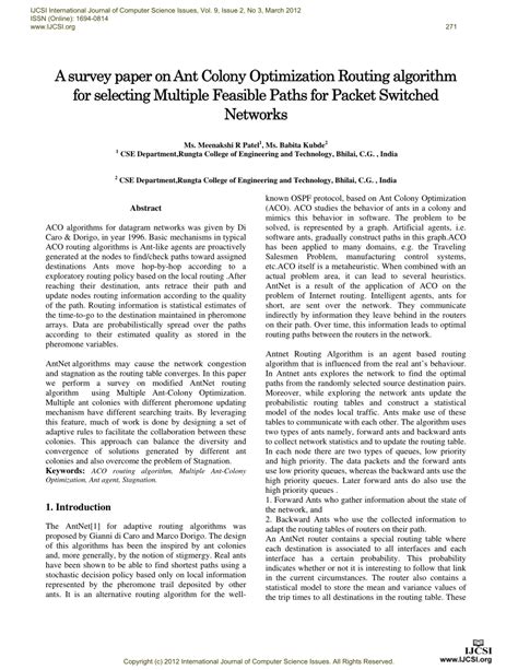 Pdf A Survey Paper On Ant Colony Optimization Routing Algorithm For Selecting Multiple