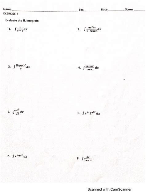 5 1 integration that yields natural logarithm worksheet pdf