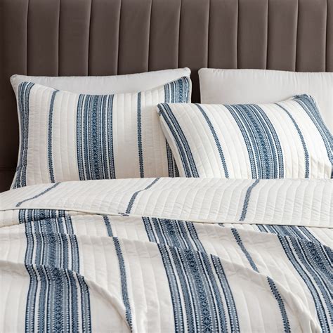 Great Bay Home Farmhouse Stripe Microfiber Reversible Quilt Set With