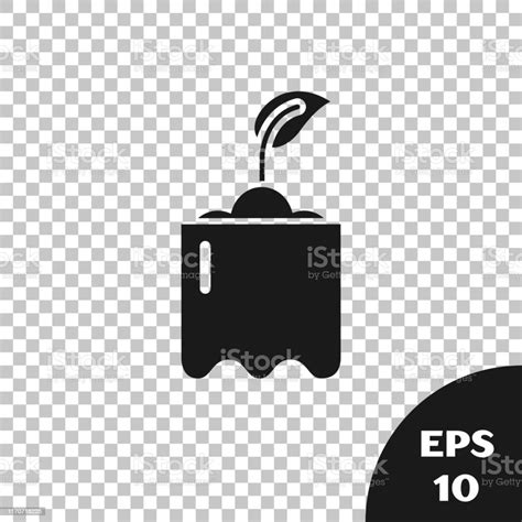 투명 한 배경에 격리 된 병 아이콘에 검은 새싹 종자 및 묘목 나뭇잎 기호입니다 잎 자연입니다 벡터 일러스트레이션 0명에 대한