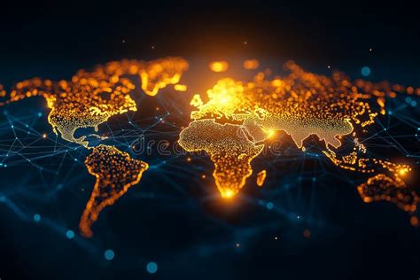 Digital World Map Illuminated With Glowing Dots Representing Global Connections And Networks