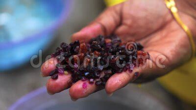 A Handful Of Gemstones In Hand Process Of Manual Washing Semi Precious Stones After Extraction