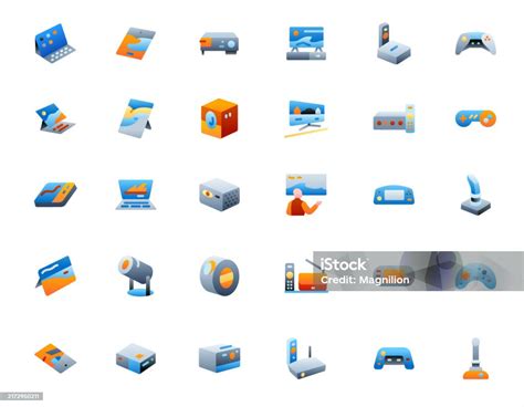 게임 와 프리젠 테이션 장비 아이콘 세트 벡터 일러스트 레이 션 스마트 스피커에 대한 스톡 벡터 아트 및 기타 이미지 스마트 스피커 Brand Name Smart