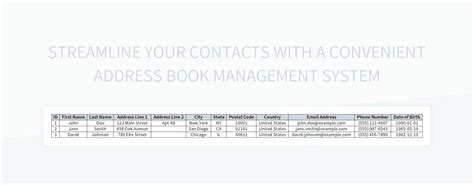 Free Address Book Management System Templates For Google Sheets And Microsoft Excel Slidesdocs