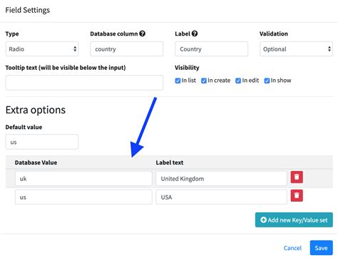 radio checkbox select fields quickadminpanel
