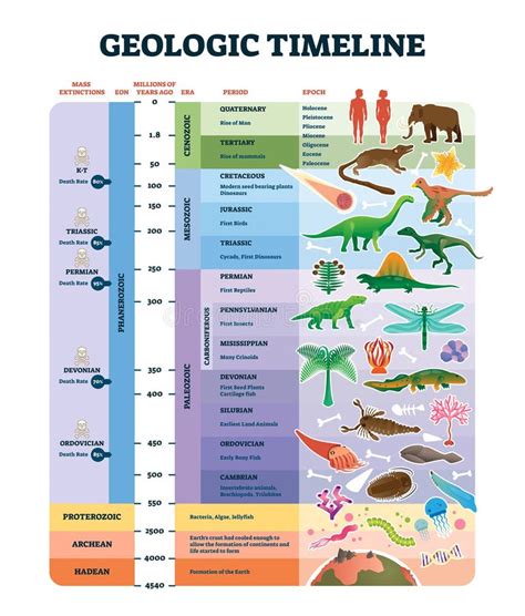 Geologic Timeline Scale Vector Illustration Labeled Earth History